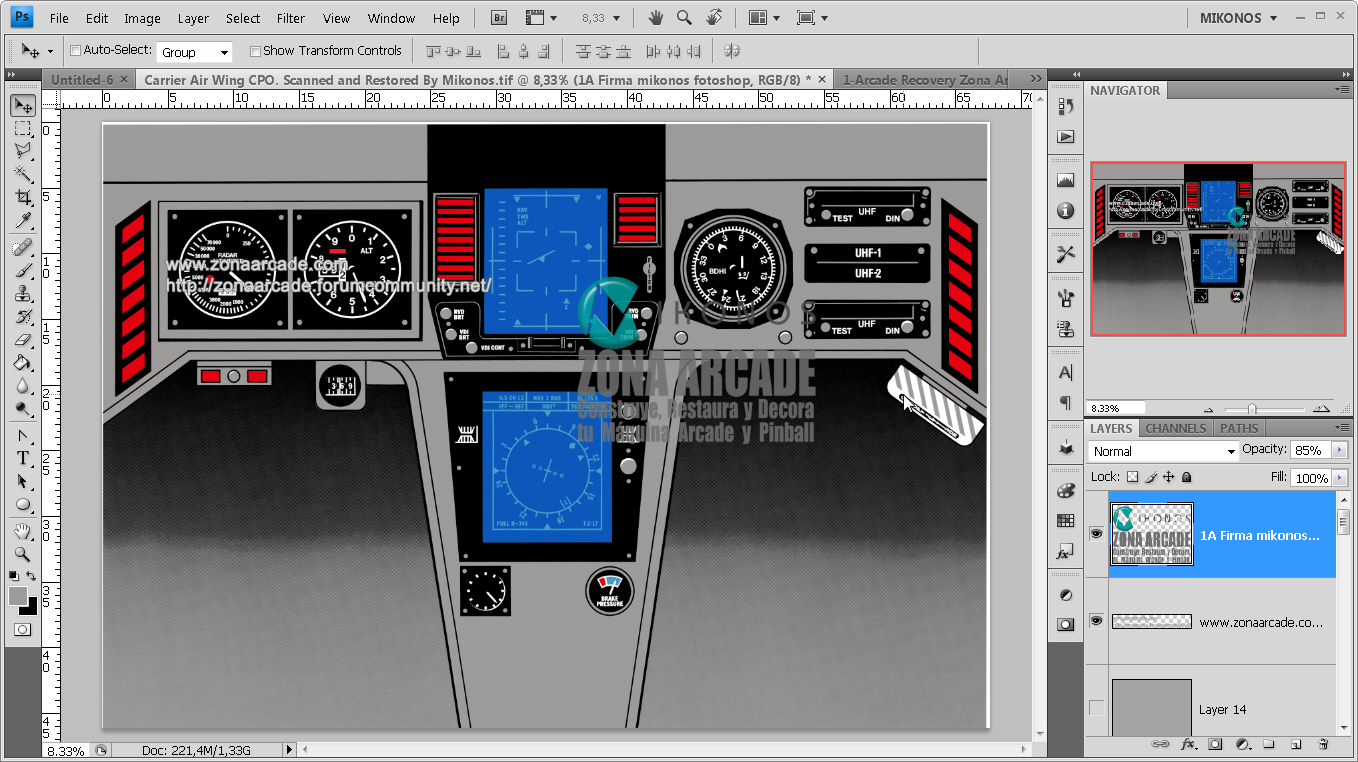 "CARRIER AIR WING CONTROL PANEL OVERLAY" (CAPCOM) arcade artwork restored by Zona Arcade & Mikonos